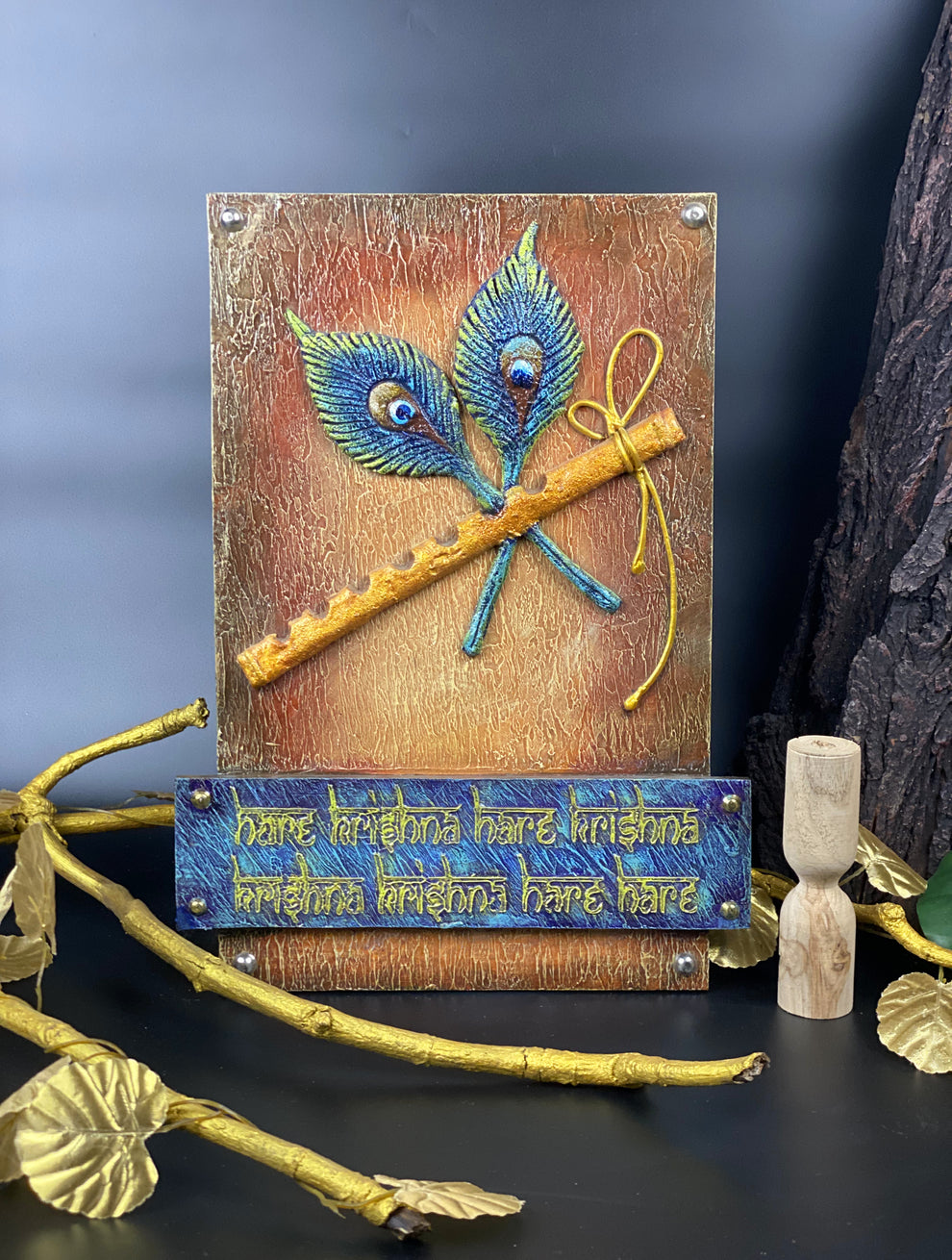 The Bombay Craft House™ Lord Krishna Bansuri 3D Mural Wall-Art with Te ...