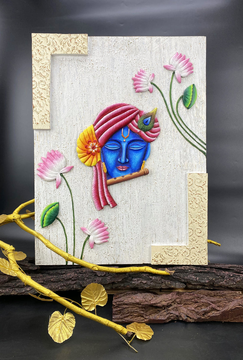 The Bombay Craft House™ Lord Krishna with Lotus 3D Mural Wall-Art For ...